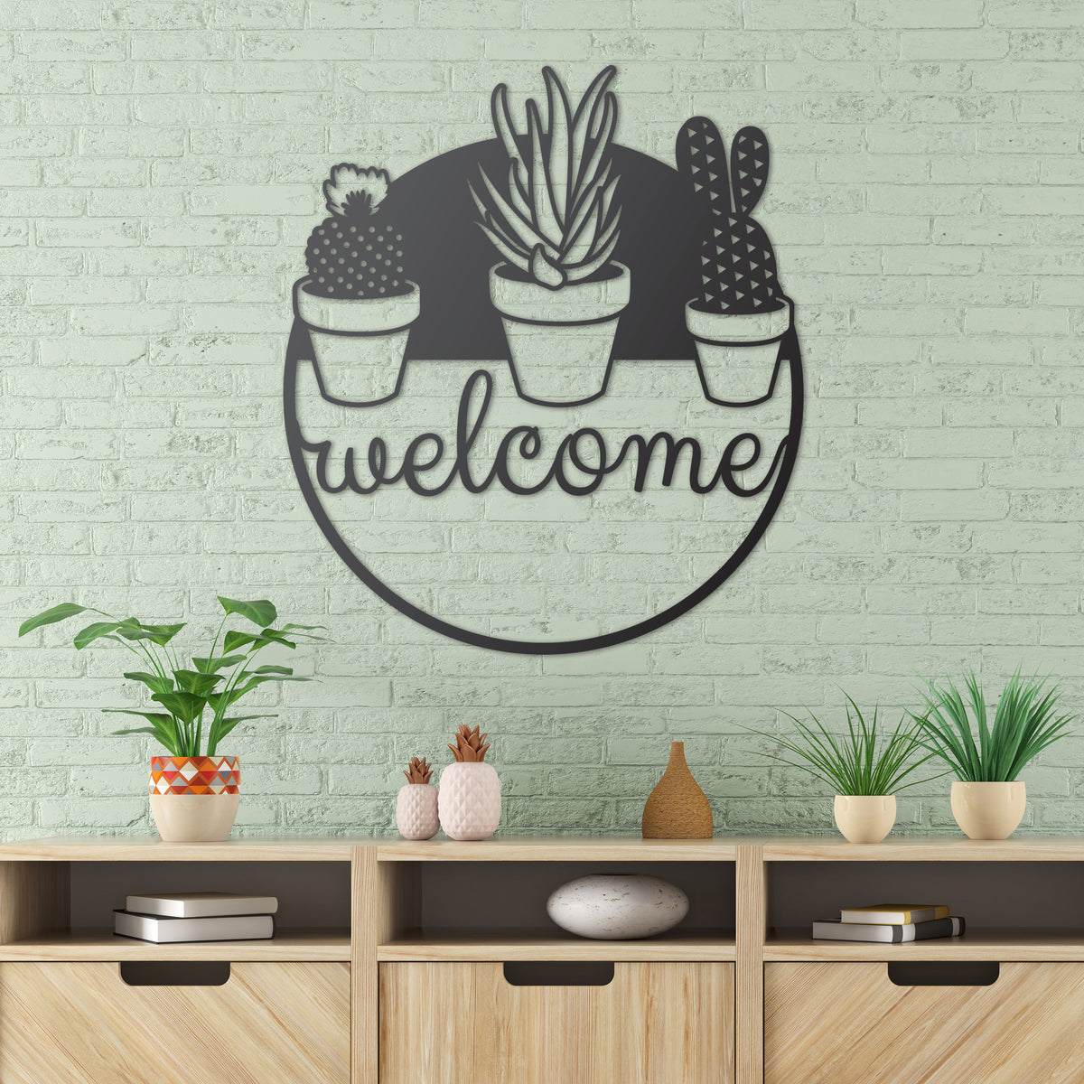 Cactus Welcome Sign | Metal Wall Art | Round Lake Decor