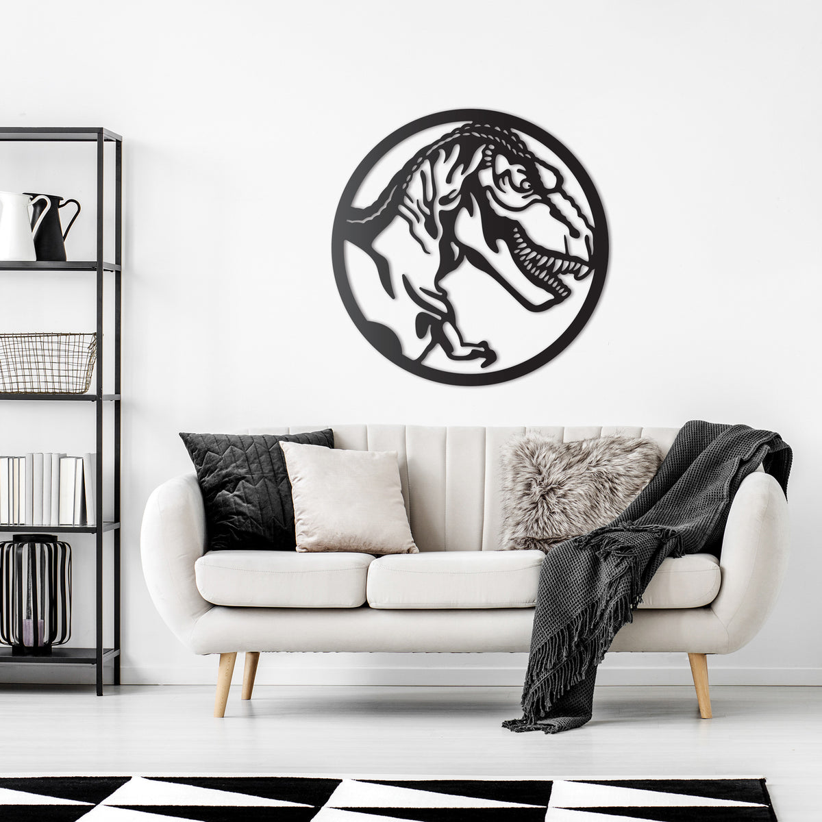 T-Rex Round Wall Art | Metal Wall Art | Round Lake Decor