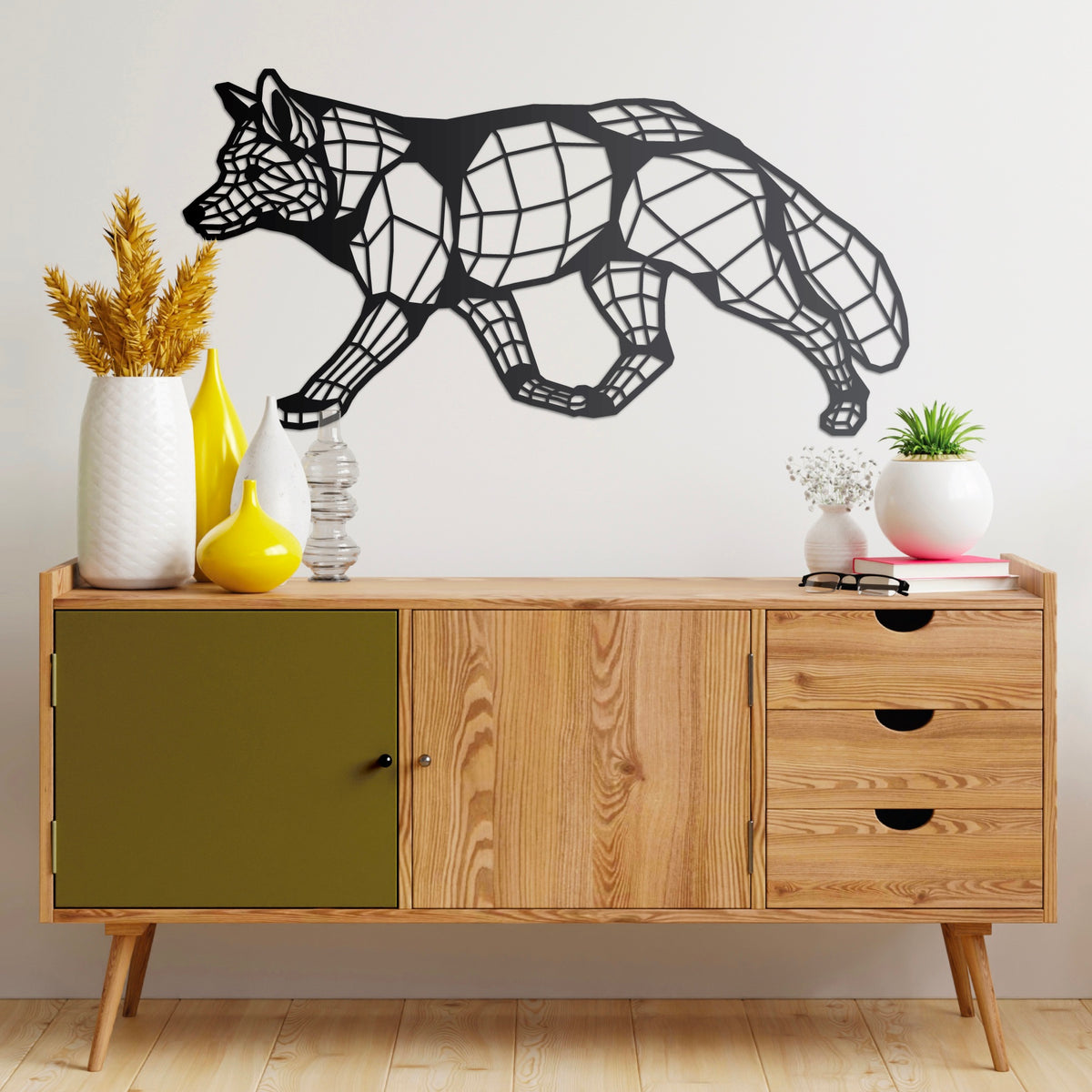 Geometric Fox Wall Art | Metal Wall Art | Round Lake Decor