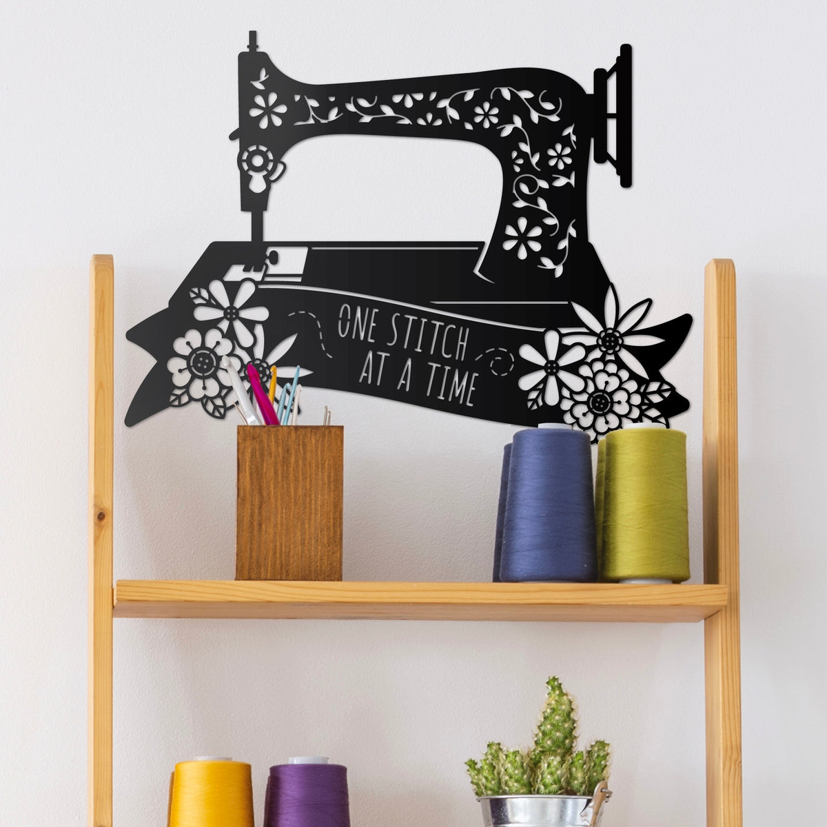 "One Stitch at a Time" Vintage Sewing Machine Sign – Round Lake Decor